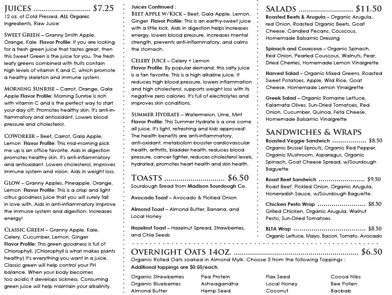 Storefront Menu – C2 Juicery